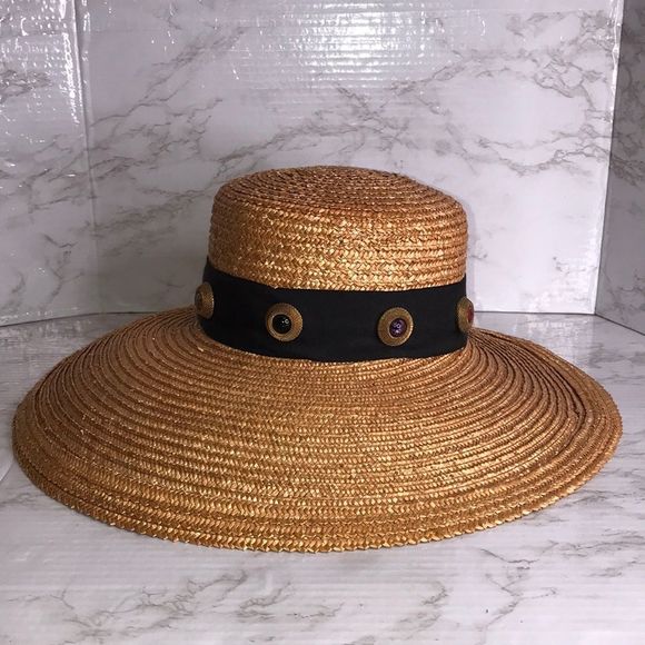 Eric Javits | Accessories | Vintage Eric Javits Wide Brim Straw Mesh ...